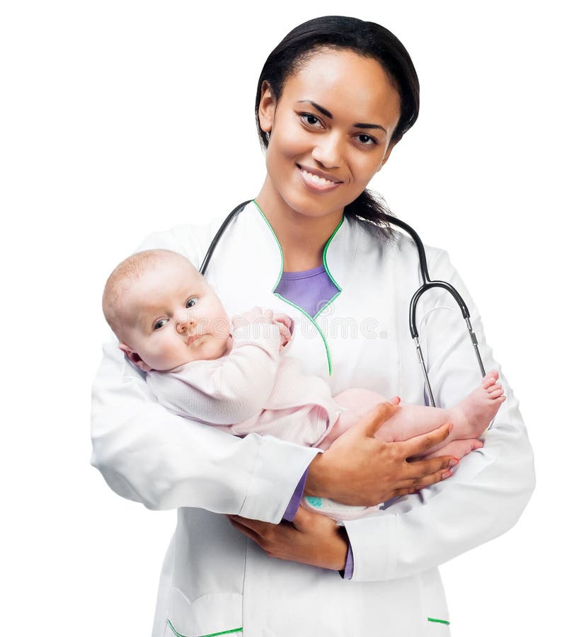 Doctor and Baby on a White Background Stock Photo - Image of confident ...