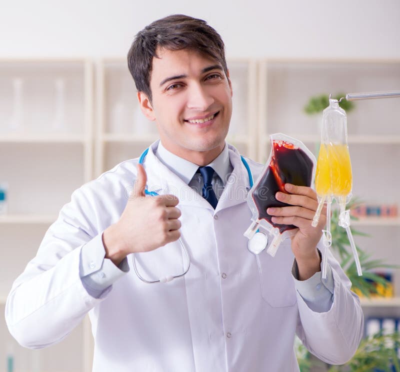 Doctor with Bag of Blood Plasma in Hospital Stock Image - Image of ...