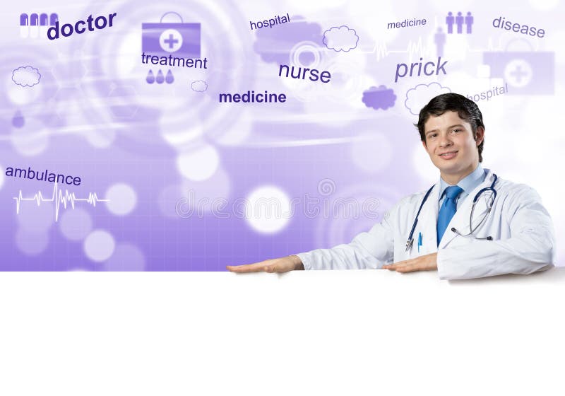 Doctor with banner stock photo. Image of clinical, physician - 149194310