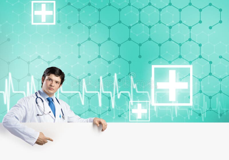 Doctor with banner stock photo. Image of male, medical - 192765976