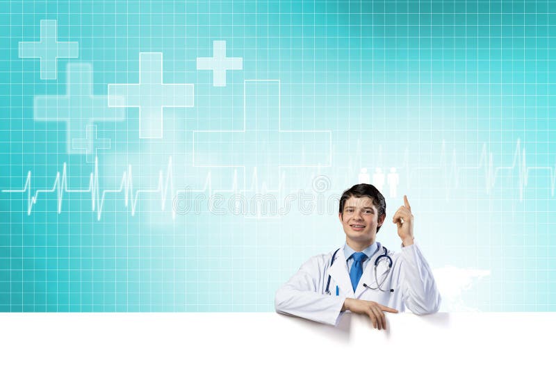 Doctor with banner stock photo. Image of patient, healthcare - 256146448
