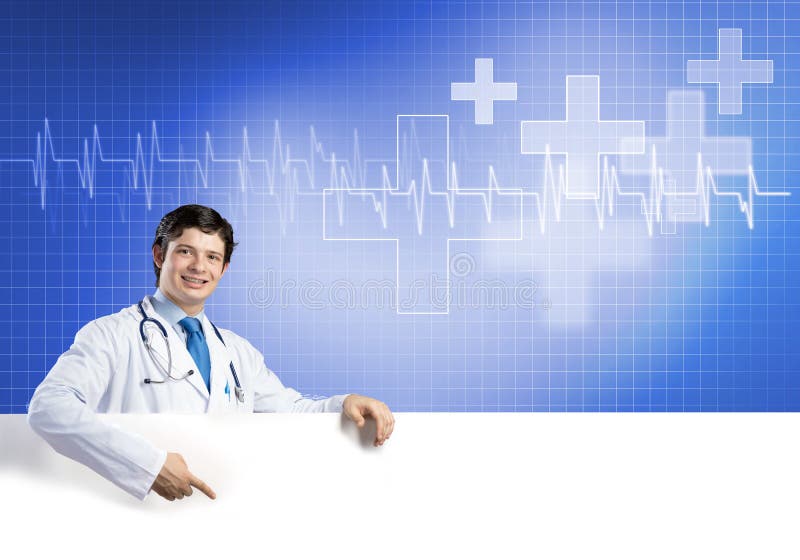 Doctor with banner stock photo. Image of clinical, white - 268166336