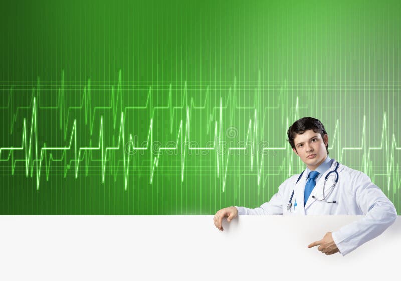 Doctor with banner stock image. Image of health, message - 278876705