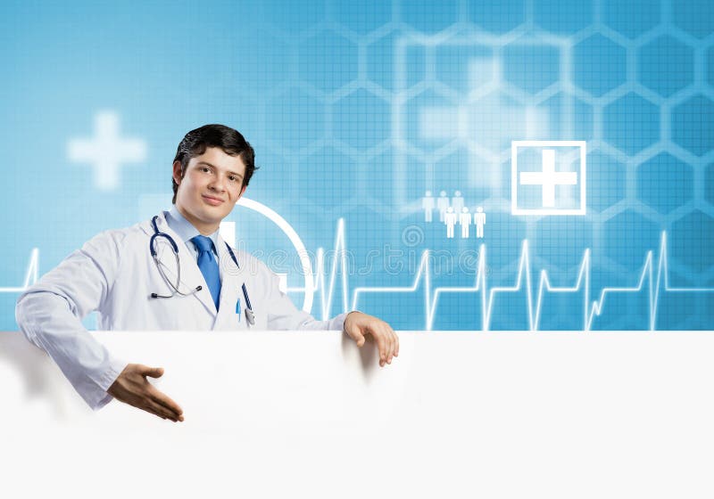 Doctor with banner stock image. Image of healthcare - 279103103