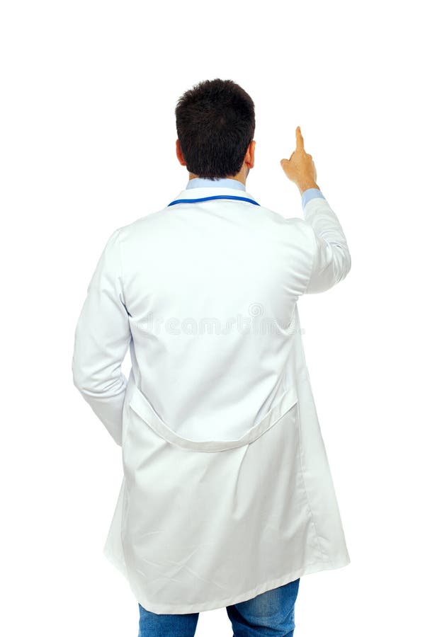 Back View of Doctor in Robe Pointing. Stock Photo - Image of gesturing ...