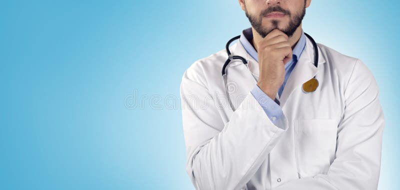 Doctor on Blue Background with Copy Space Stock Photo - Image of ...