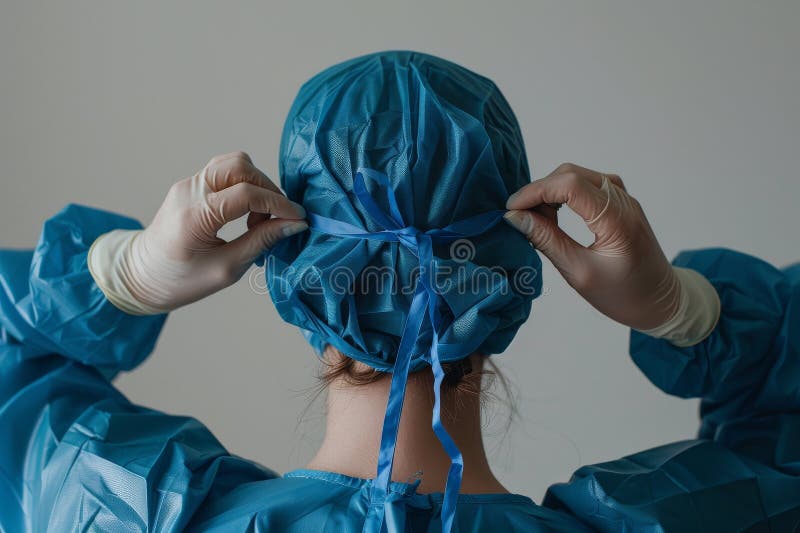 A Doctor in a Blue Surgical Cap is Adjusting the Cap Stock Illustration ...