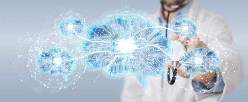 Doctor Creating Artificial Intelligence Interface 3D Rendering Stock ...