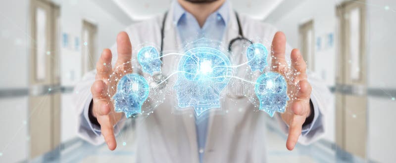 Doctor Creating Artificial Intelligence Interface 3D Rendering Stock ...