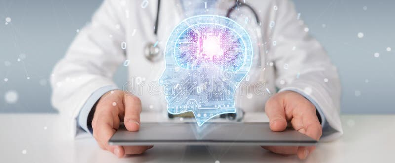 Doctor Creating Artificial Intelligence Interface 3D Rendering Stock ...