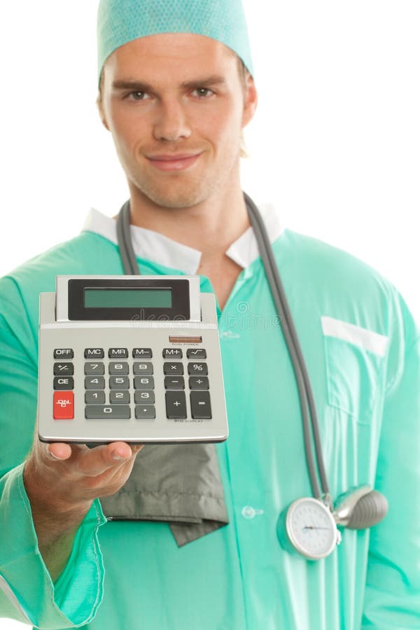 Doctor with calculator stock photo. Image of mask, health - 20443218