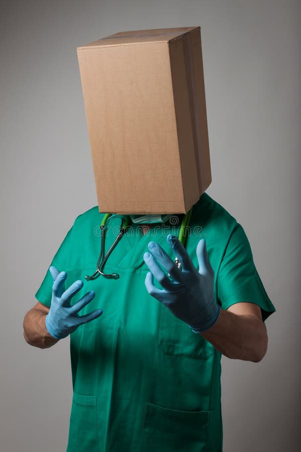 Doctor with Cardboard Box Head Stock Image - Image of head, healthcare ...