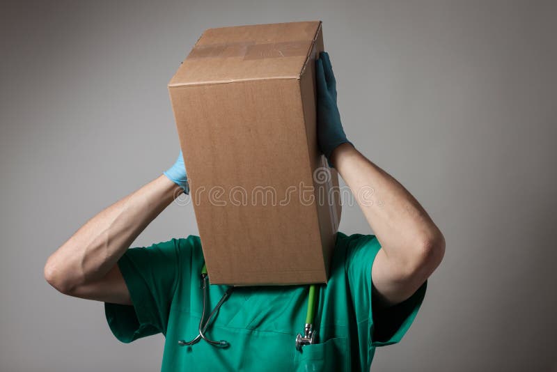 Doctor with Cardboard Box Head Stock Image - Image of head, healthcare ...