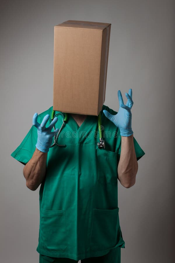 Doctor with Cardboard Box Head Stock Image - Image of head, healthcare ...