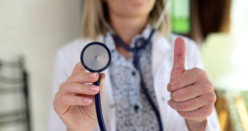 Doctor Cardiologist Holds Stethoscope And Shows Thumbs Up Stock Footage