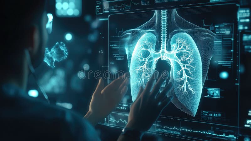 A Doctor Carefully Examines a Virtual Lung X-ray Projection with ...