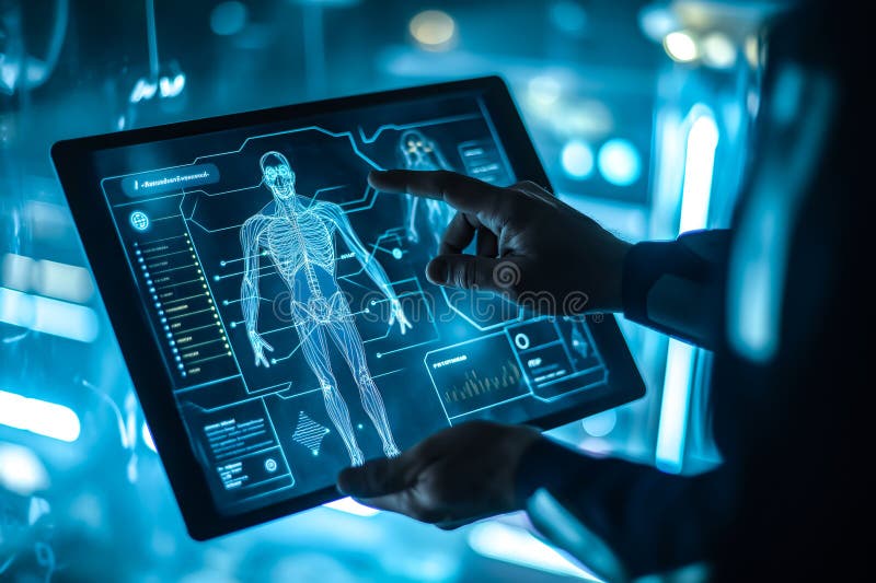 A Doctor Carefully Examines a Virtual X-ray Projection with Focused ...