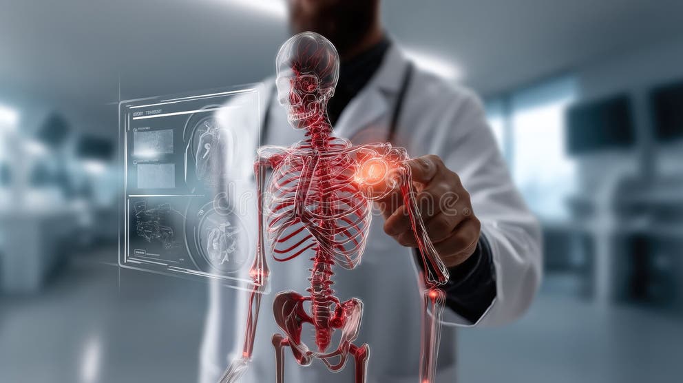 A Doctor Carefully Examines a Virtual X-ray Projection with Focused ...