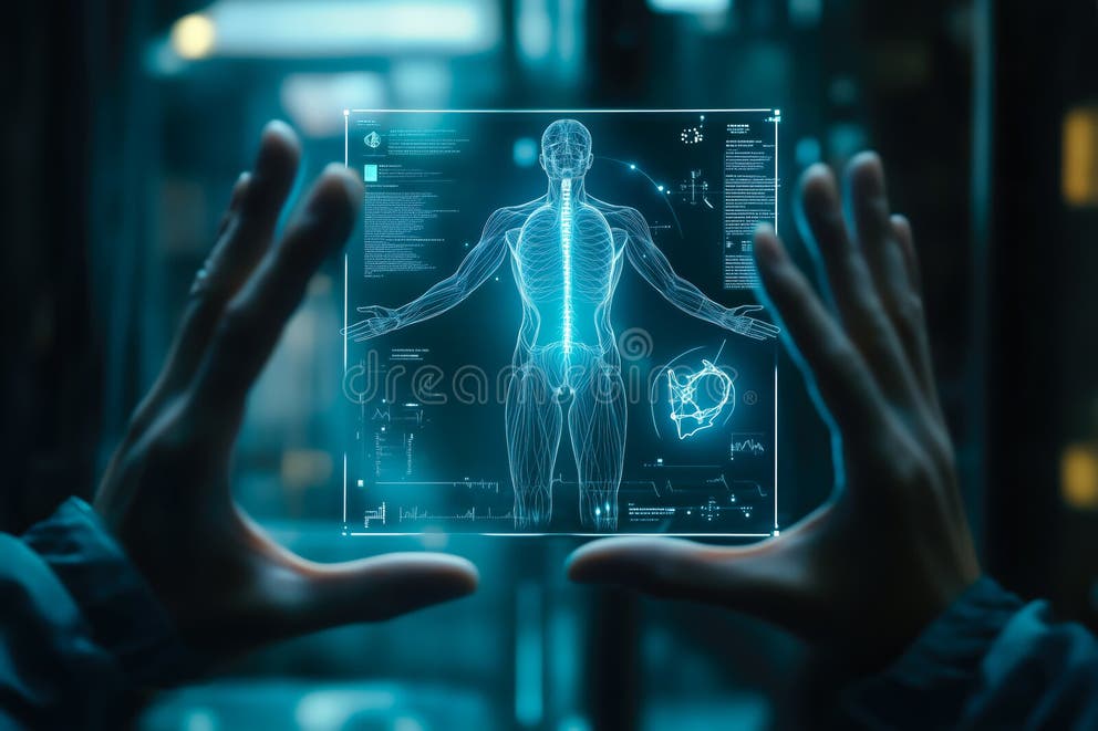 A Doctor Carefully Examines a Virtual X-ray Projection with Focused ...