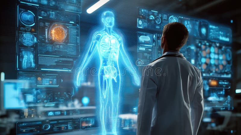 A Doctor Carefully Examines a Virtual X-ray Projection with Focused ...