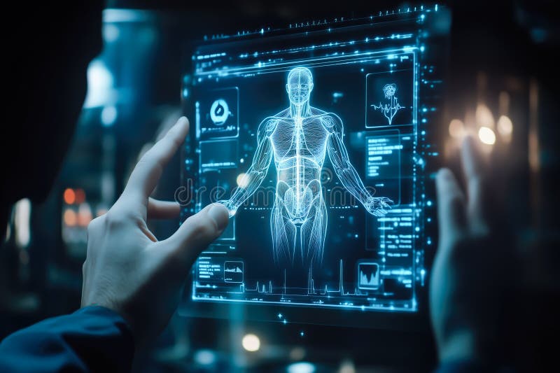 A Doctor Carefully Examines a Virtual X-ray Projection with Focused ...