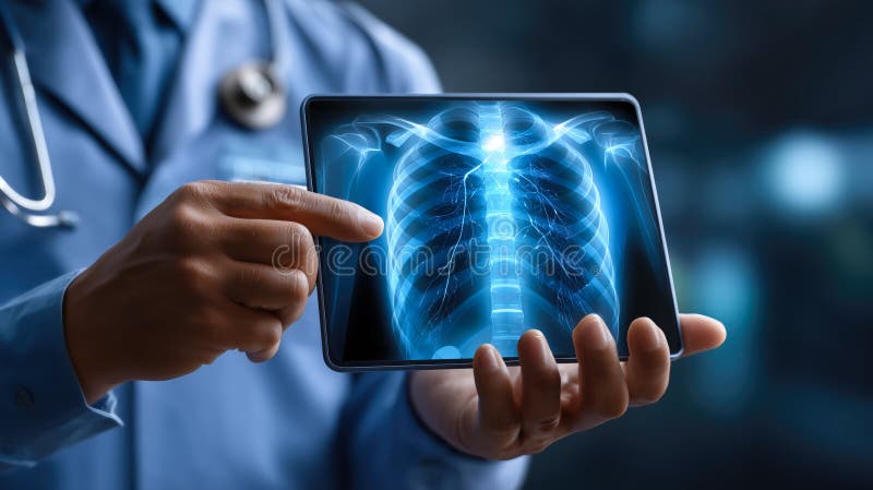 A Doctor Carefully Examines a Virtual X-ray Projection with Focused ...