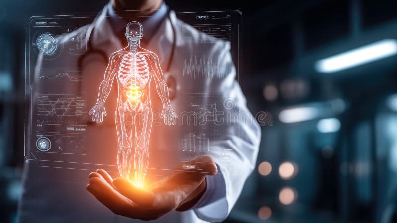A Doctor Carefully Examines a Virtual X-ray Projection with Focused ...