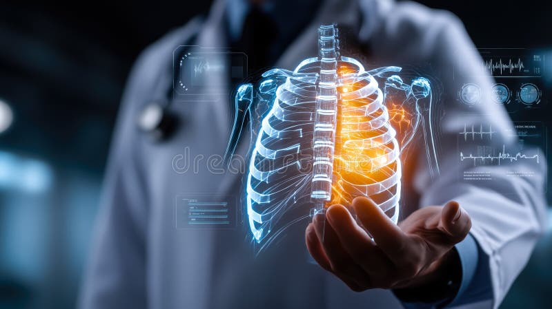 A Doctor Carefully Examines a Virtual X-ray Projection with Focused ...