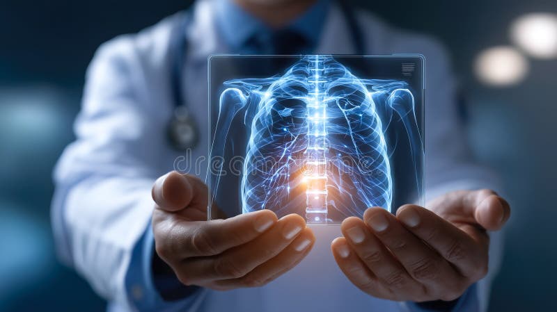 A Doctor Carefully Examines a Virtual X-ray Projection with Focused ...