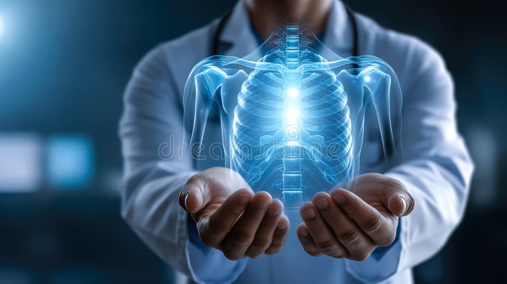 A Doctor Carefully Examines a Virtual X-ray Projection with Focused ...