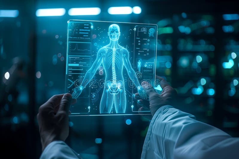 A Doctor Carefully Examines a Virtual X-ray Projection with Focused ...