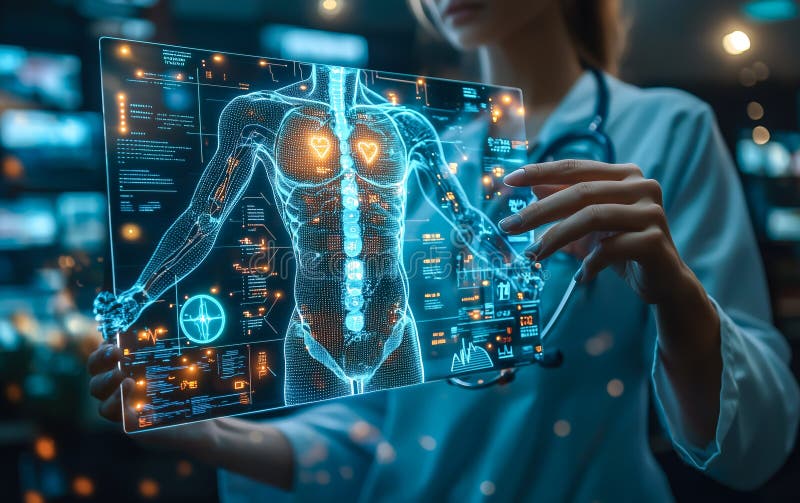 A Doctor Carefully Examines a Virtual X-ray Projection with Focused ...