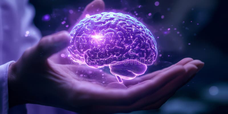Doctor Carefully Holds a Glowing, Anatomically Correct Virtual Brain in ...