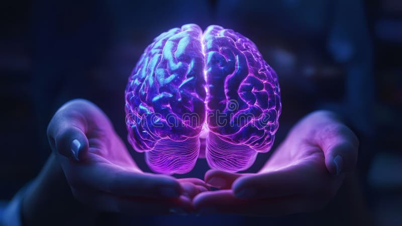Doctor Carefully Holds a Glowing, Anatomically Correct Virtual Brain in ...
