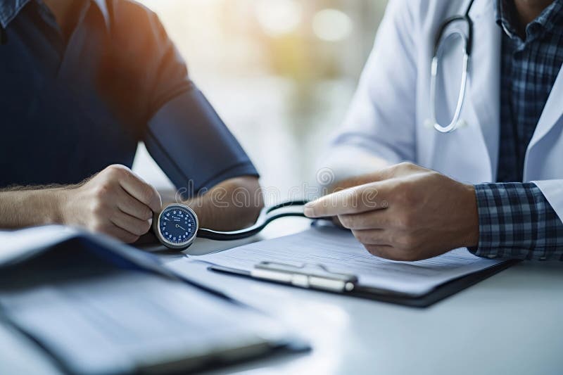 Doctor Checking Blood Pressure of Patient in Office Stock Image - Image ...
