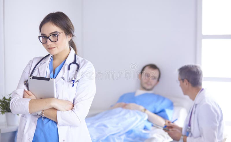 Doctor Checking Heart Beat of Patient in Bed with Stethoscope Stock ...