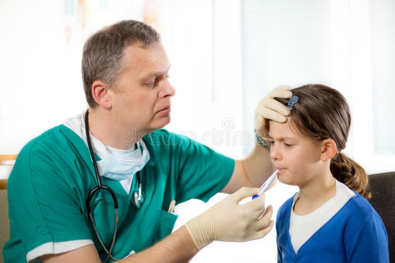 Doctor Checking Little Girl S Temperature Stock Photo - Image of ...