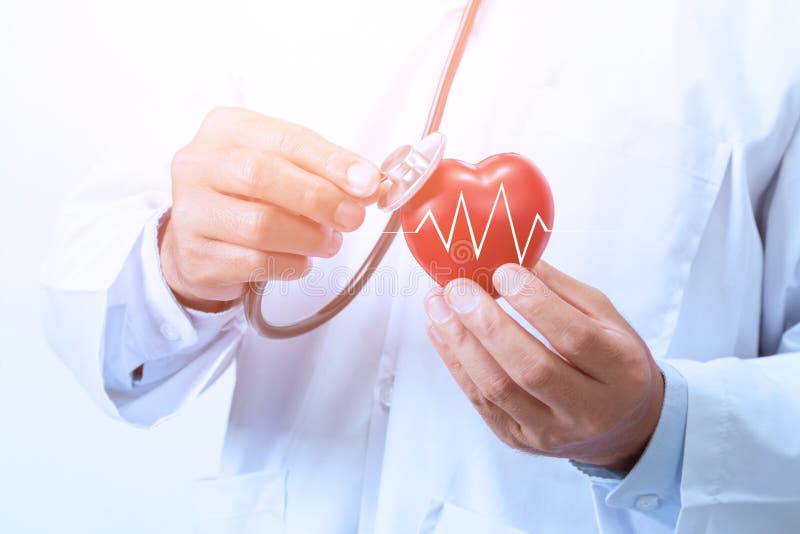 Doctor Checking the Red Heart with Stethoscope Stock Image - Image of ...