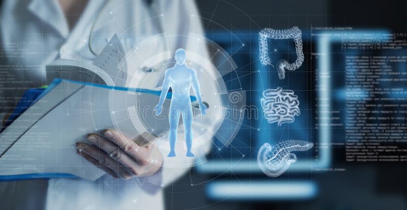 The Doctor Checks the Data with the Research on the Computer Stock ...