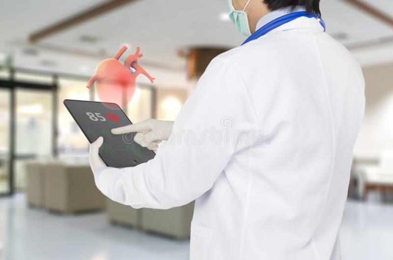 Doctor Checks Heart Beat Function with Computer System Stock Image ...