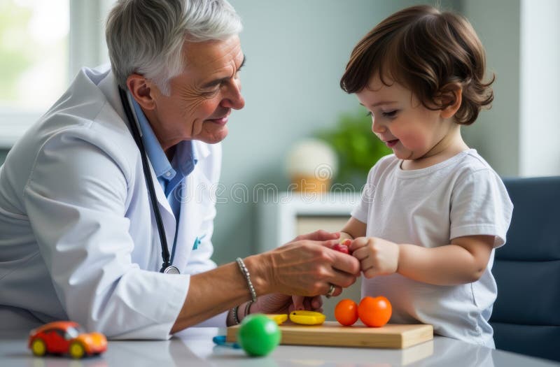 Doctor and Child Play at Reception Stock Image - Image of professional ...