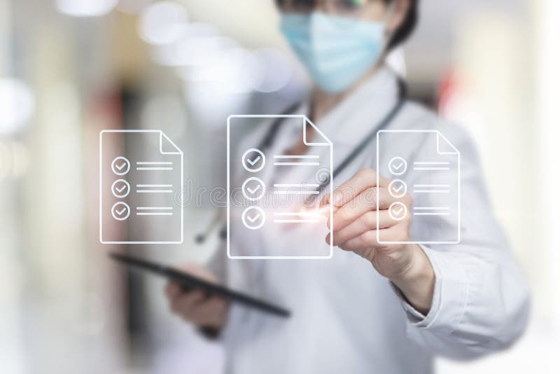 Doctor Chooses a Checklist on a Virtual Computer Screen Stock Image ...