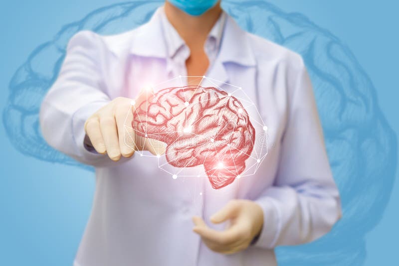 Doctor Clicks On The Human Brain . Stock Photo - Image of health ...