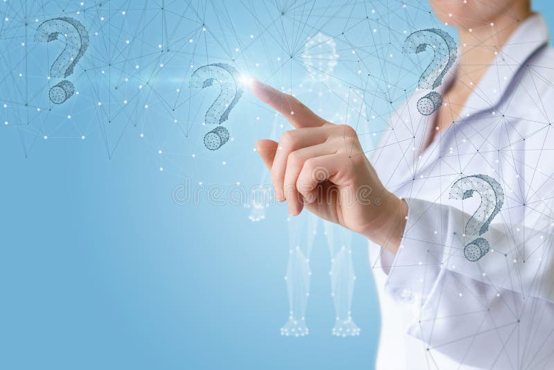 Doctor Clicks on the Question Marks on the Background of the Patient ...