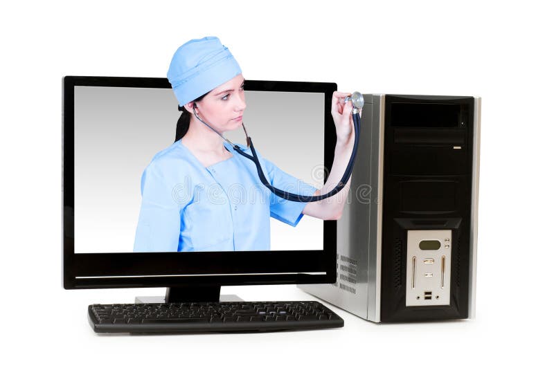Doctor from Computer Screen Stock Photo - Image of female, medicine ...