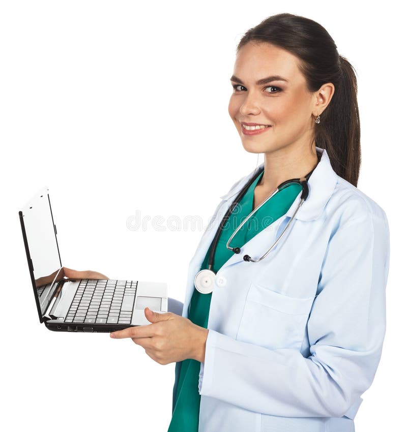 Doctor with a computer stock image. Image of white, uniform - 39731097