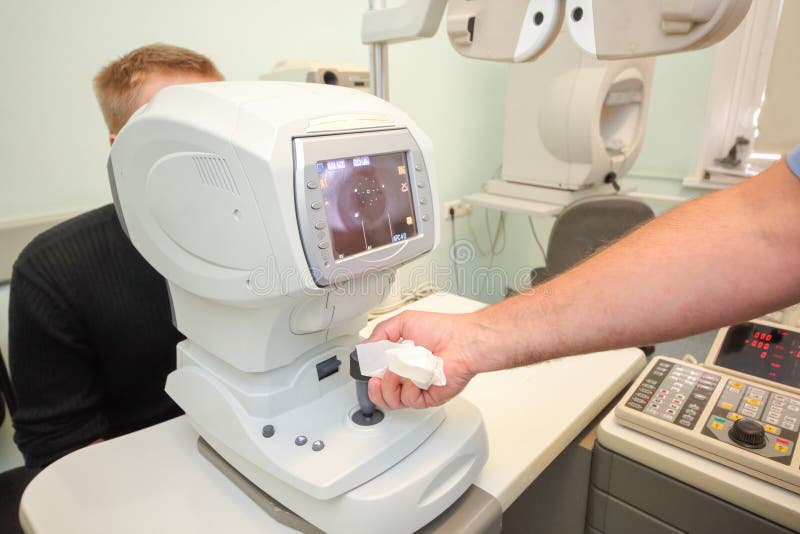 Doctor Controls Instrument Exploring Patients Eye Stock Photo - Image ...