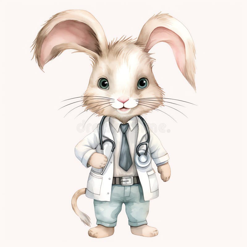 Doctor Cute Bunny Blue Cute Bunny Watercolor Stock Illustration ...