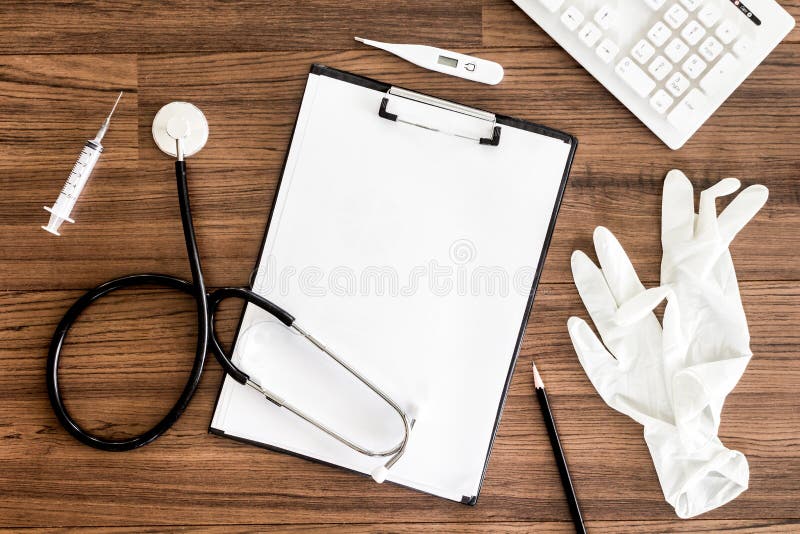 Doctor Desk Table with Stethoscope Stock Image - Image of copy ...