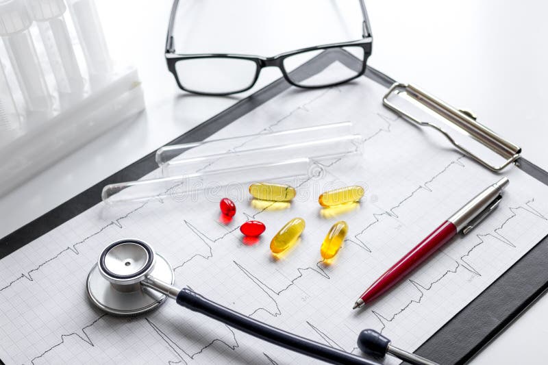 Doctor Desktop with Test Tubes in Lab No One Stock Photo - Image of ...